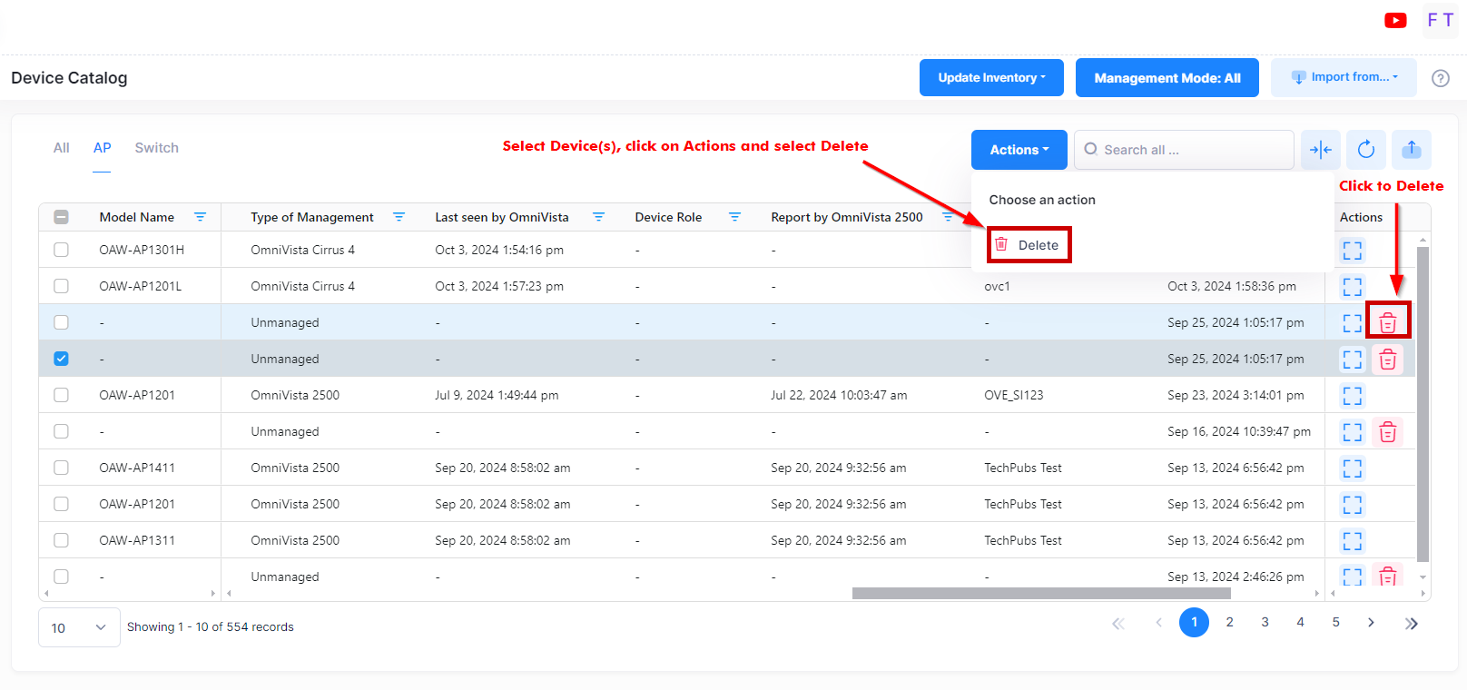 Delete an Unmanaged Device